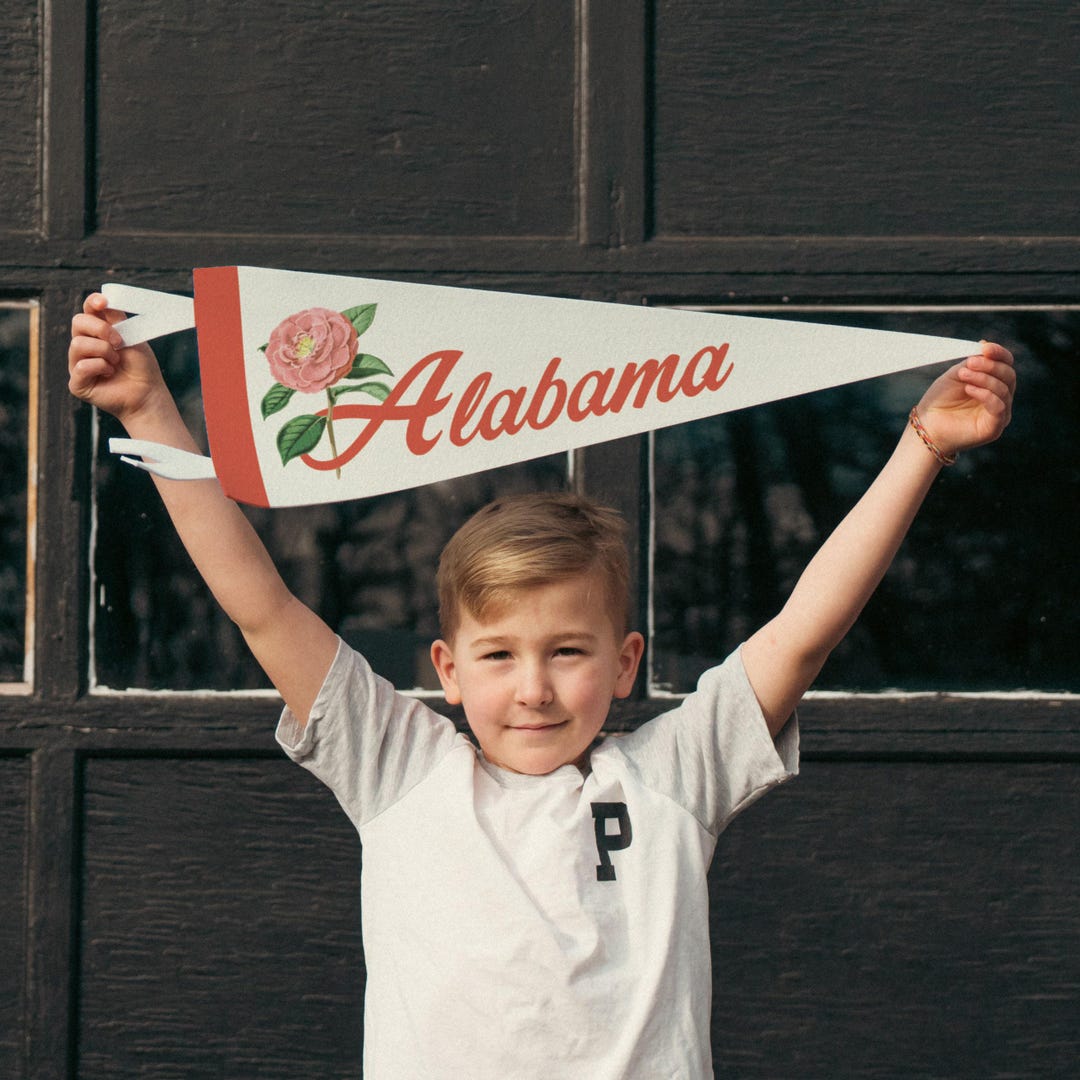 Alabama Felt Pennant | Camellia Flower Banner Poster. Vintage Style ...