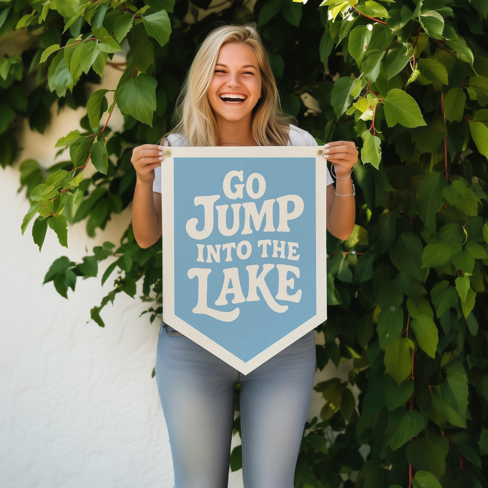 Go Jump in A Lake Felt Camp Flag | Lake House Wall Decor, Vintage ...