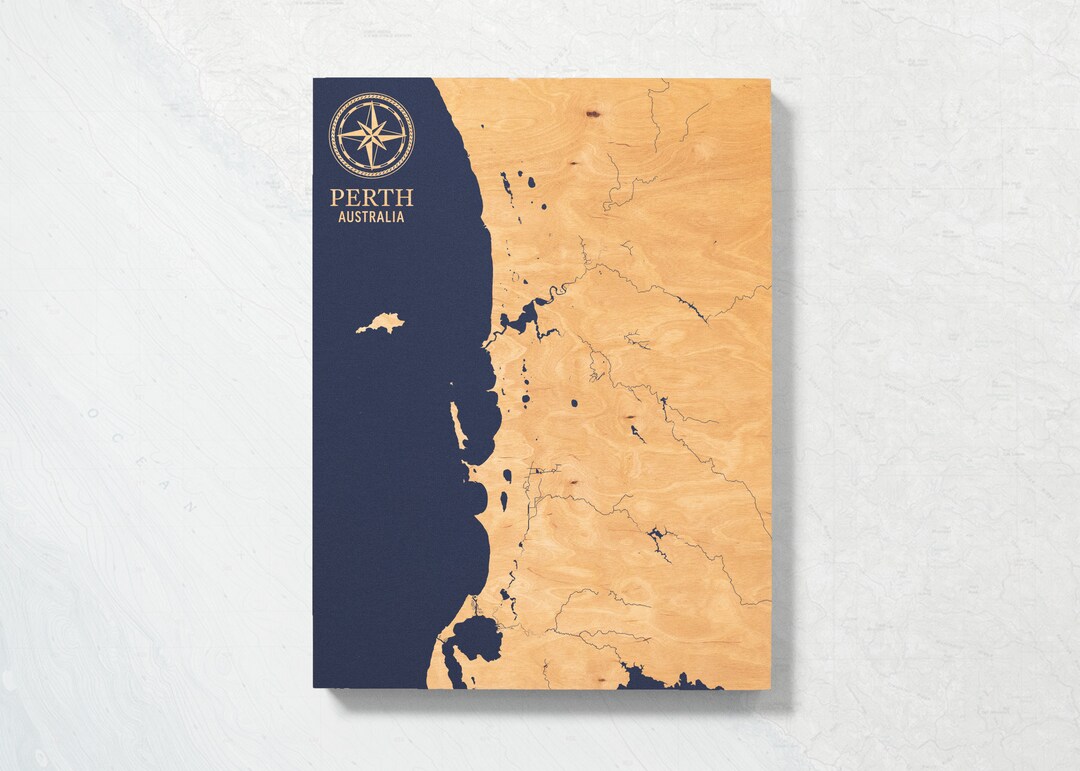 Perth, Australia Map | Engraved Wood Coastal Chart Wall Art Sign, Beach ...