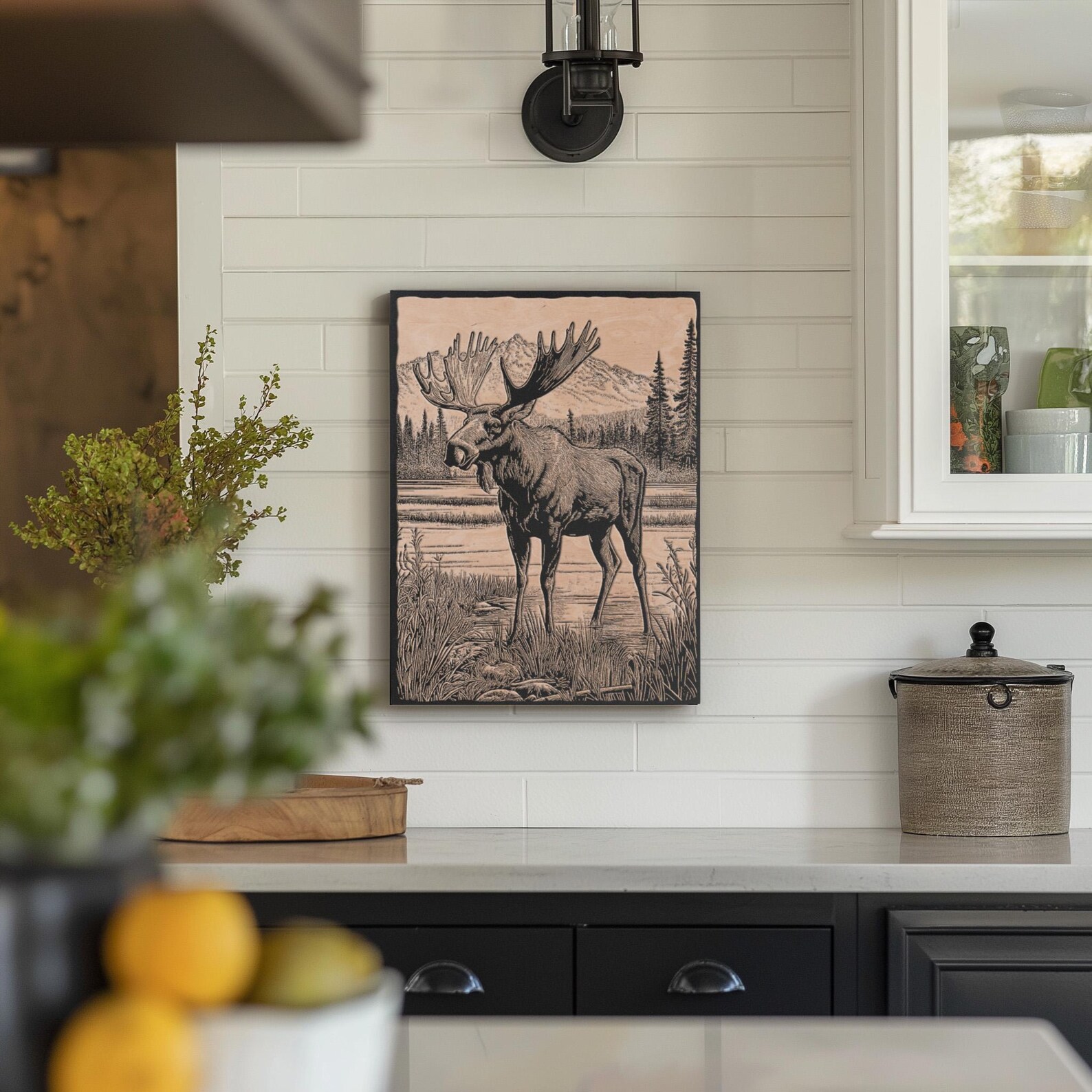 Moose in a Bog Scene Wall Art | Nature Inspired Engraved Wood ...