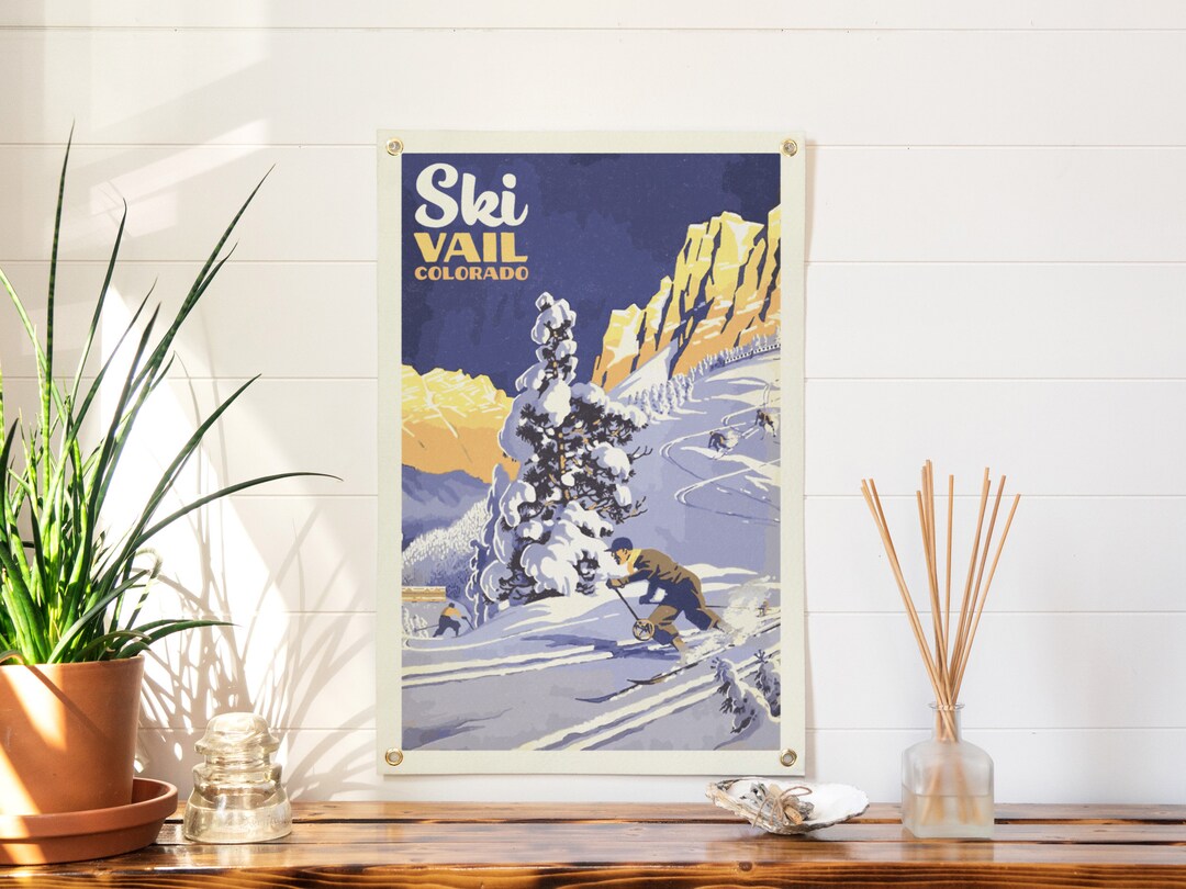 Ski Vail Colorado Felt Poster Banner Vintage Ski Mountain Wall Art Gift ...