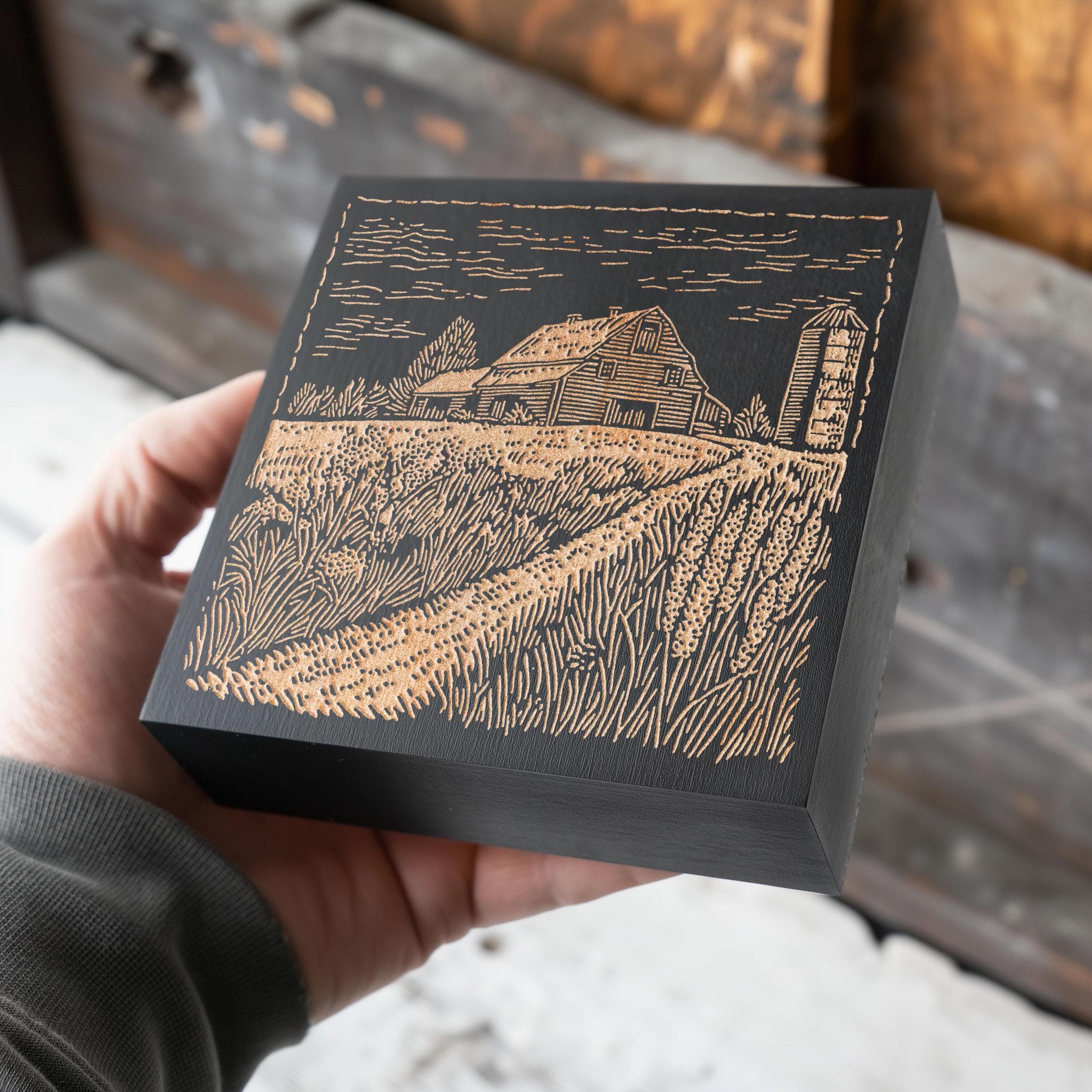 Farm Barn & Silo Engraved Wood Wall Art Panel | Linocut Block Print ...