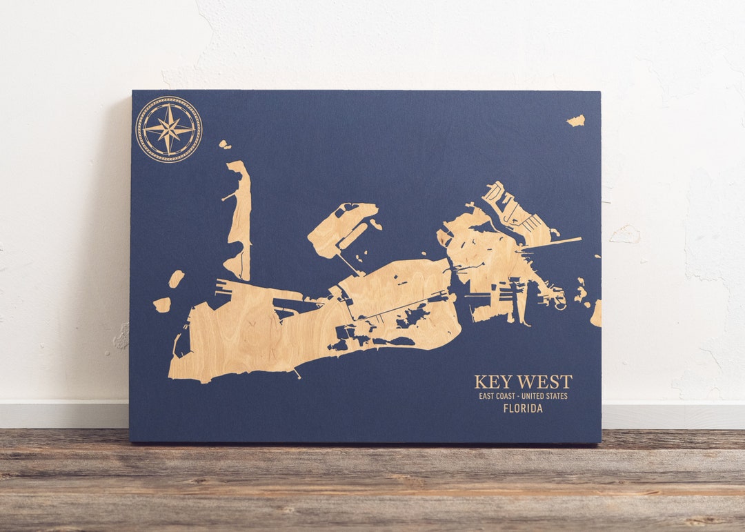 Key West, Florida Map | Engraved Wood Coastal Wall Art Sign, Beach ...