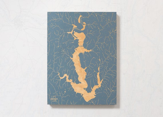 Perry Lake Kansas Engraved Map Art Cabin Print Lake House | Etsy