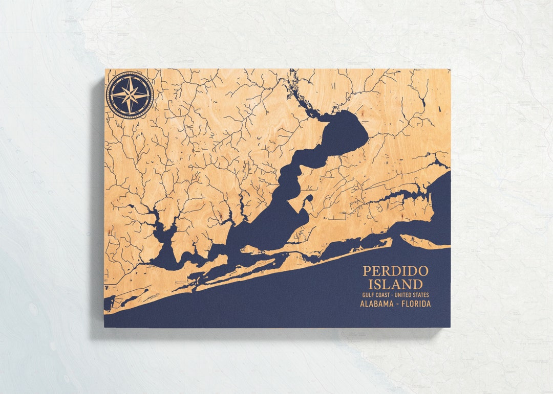 Perdido Island, Alabama Florida Map | Engraved Wood Coastal Wall Art ...