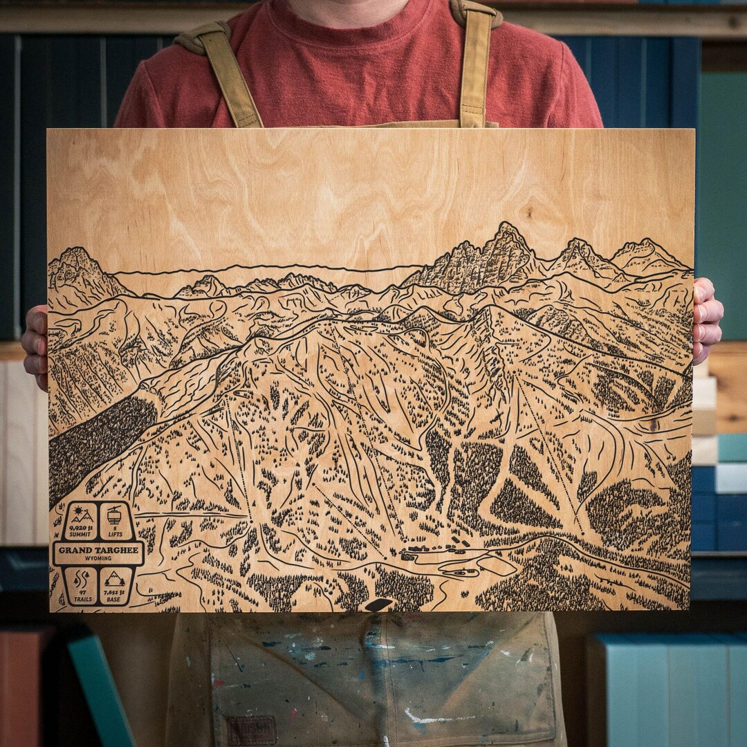 Grand Targhee Wyoming Ski Trail Map | Engraved Wood Wall Art, Winter ...