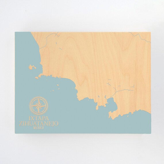 Ixtapa & Zihuatanejo Mexico Map Engraved Wood Wall Art | Etsy