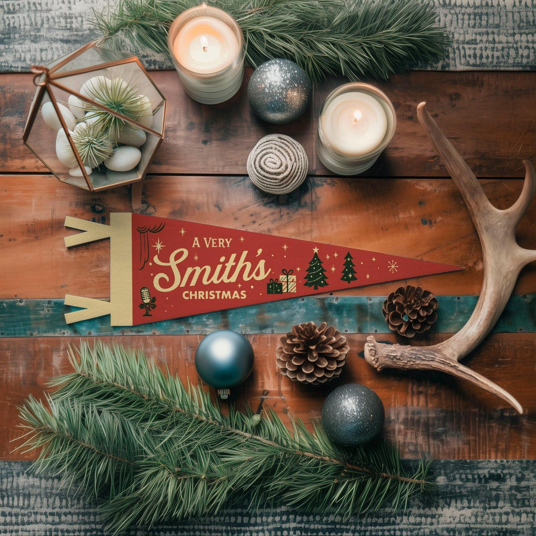 Personalized Holiday Name Felt Pennant | Custom Family Banner for ...