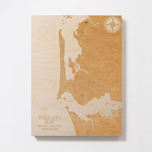 Willapa Bay Washington Map Engraved Wood Coastal Chart Wall | Etsy