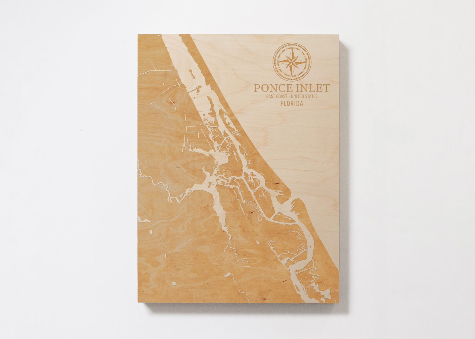 Ponce Inlet Florida Map Engraved Wood Coastal Wall Art - Etsy