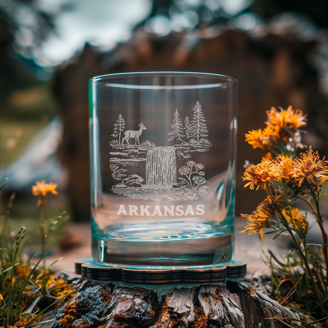 Arkansas Waterfall & Whitetail Deer Engraved State Glasses | Natural ...
