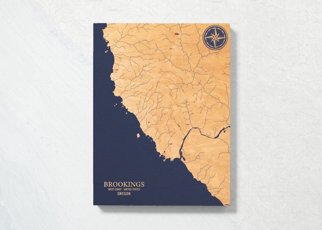 Brookings, Oregon Map | Engraved Wood Coastal Chart Wall Art Sign ...