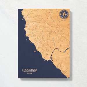 Brookings, Oregon Map | Engraved Wood Coastal Chart Wall Art Sign ...