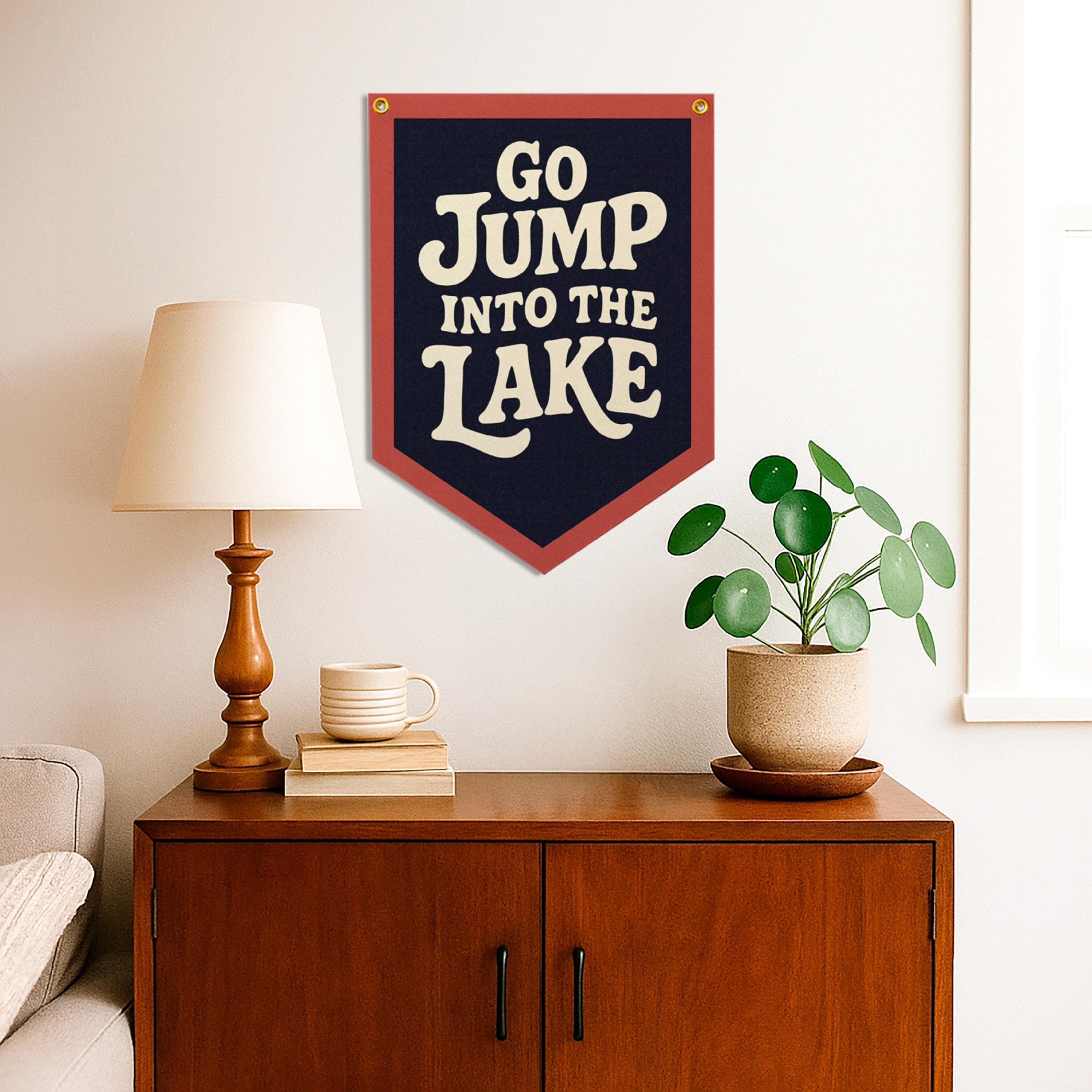 Go Jump in A Lake Felt Camp Flag | Lake House Wall Decor, Vintage ...