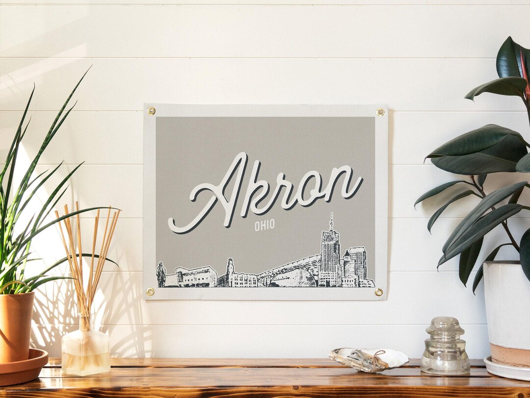 Akron, Ohio Felt Poster Banner | Akron Sign. City Skyline Wall Art ...