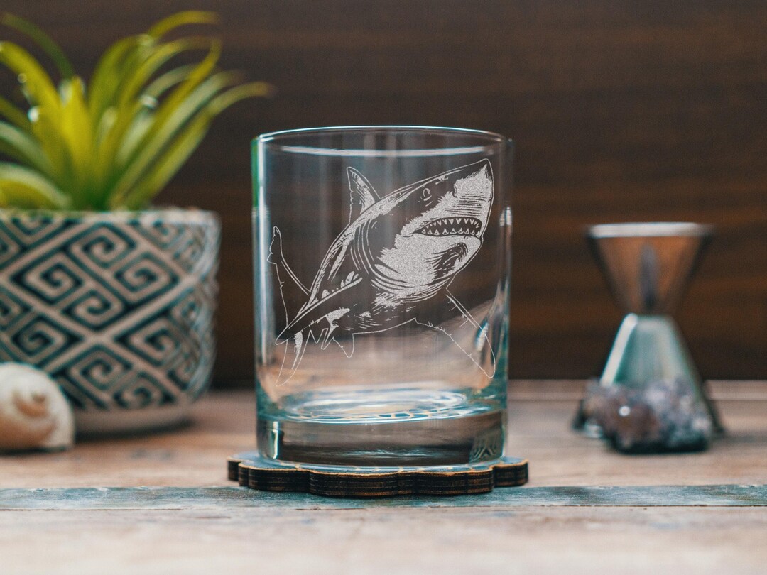 Great White Shark Glasses | Personalized Whiskey, Wine & Beer Etched ...