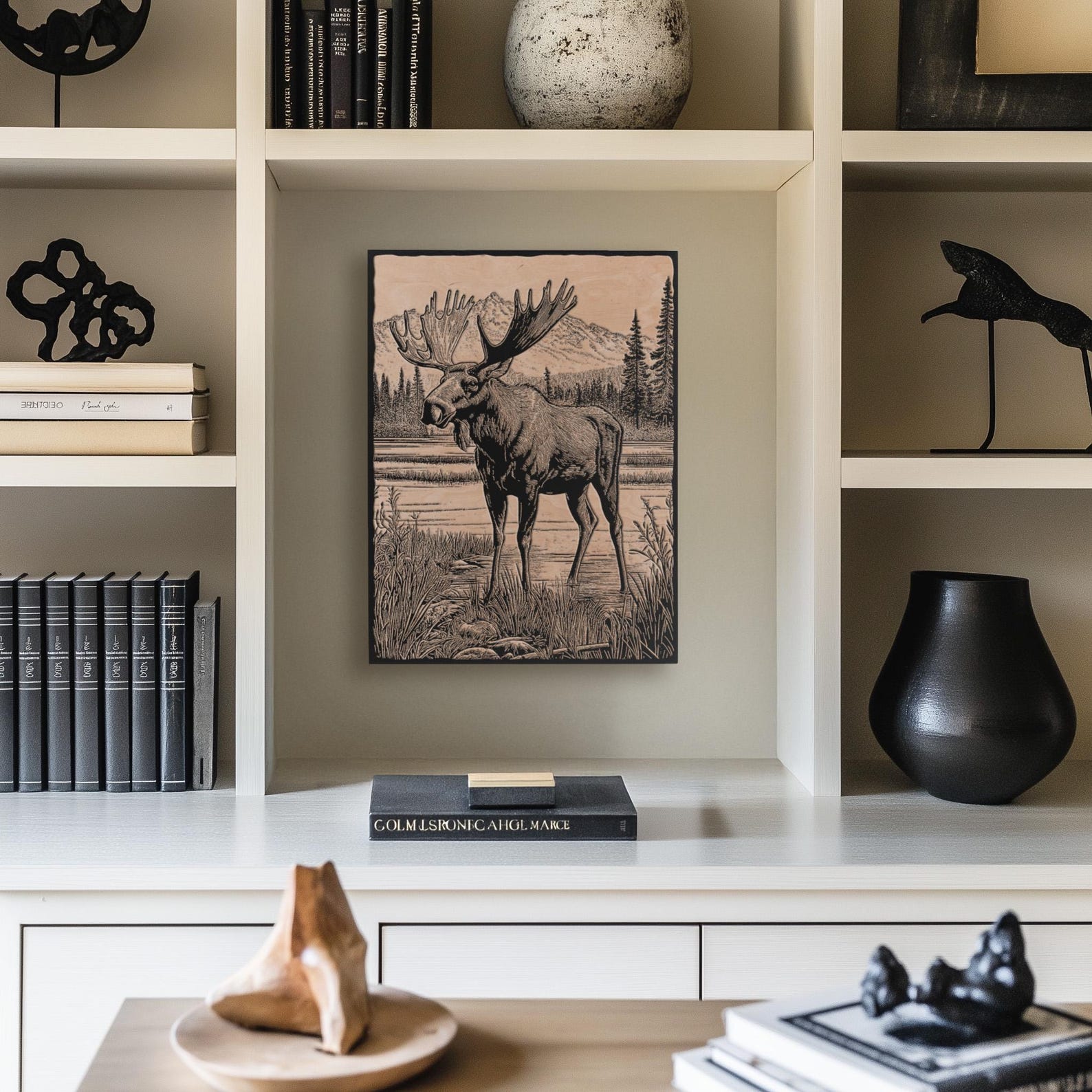 Moose in a Bog Scene Wall Art | Nature Inspired Engraved Wood ...