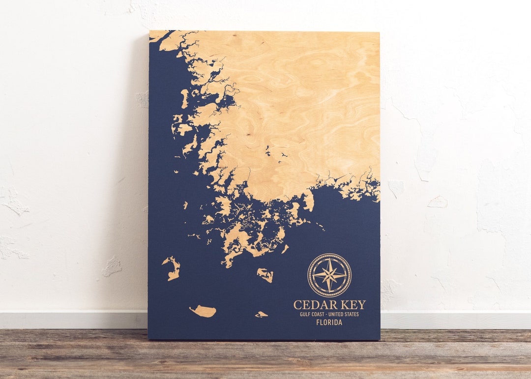 Cedar Key, Florida Map Engraved Wood Coastal Art Sign, Beach House Home ...