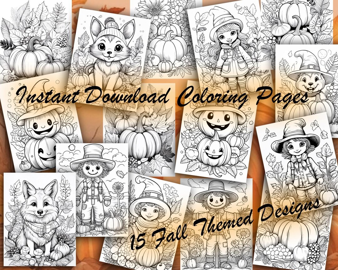 Printable Fall Themed Coloring Pages. Digital Download. 15 Autumn ...