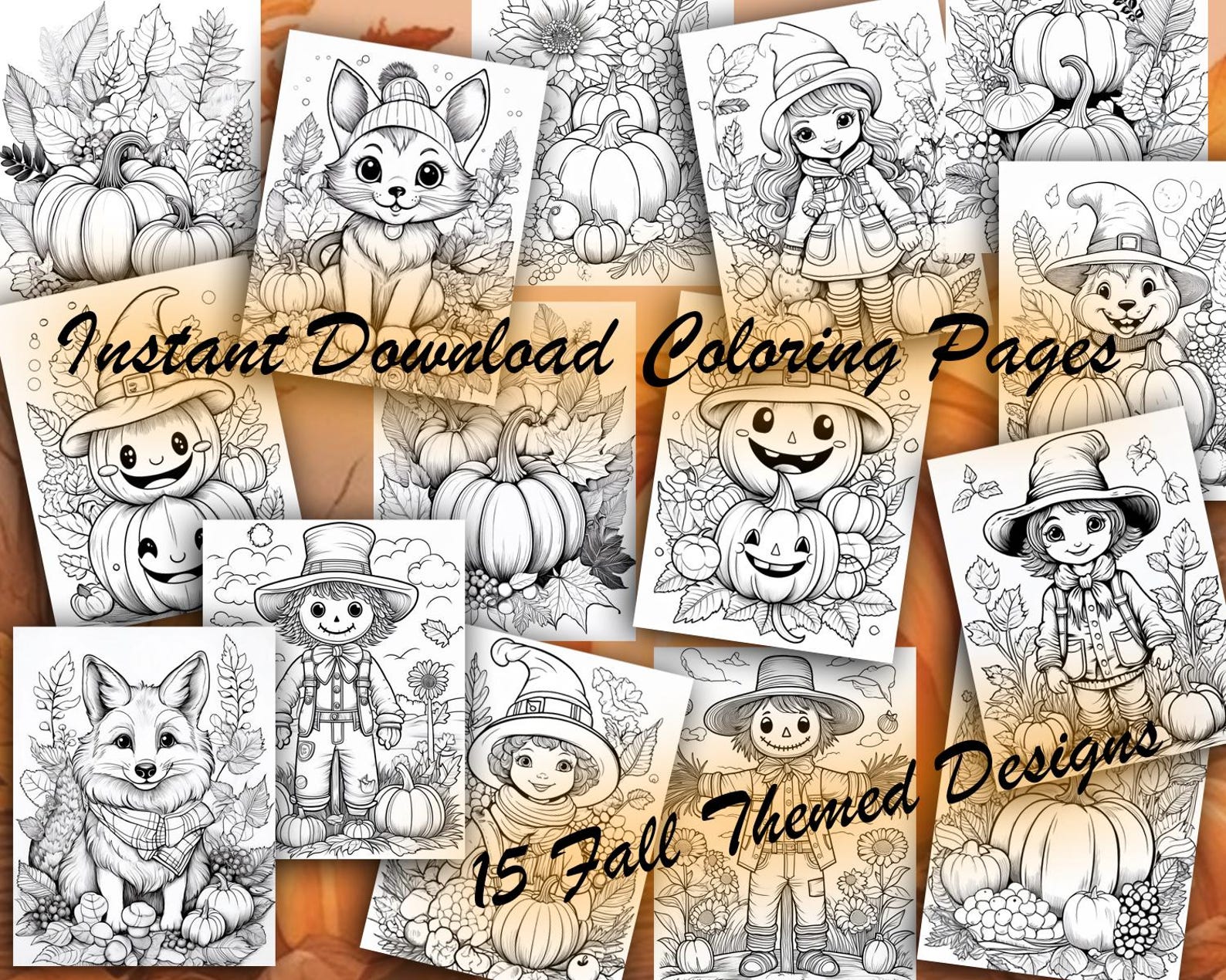 Printable Fall Themed Coloring Pages. Digital Download. 15 Autumn ...