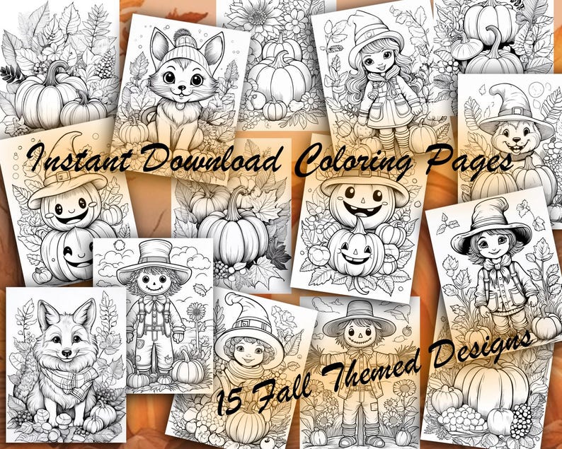 Printable Fall Themed Coloring Pages. Digital Download. 15 Autumn ...