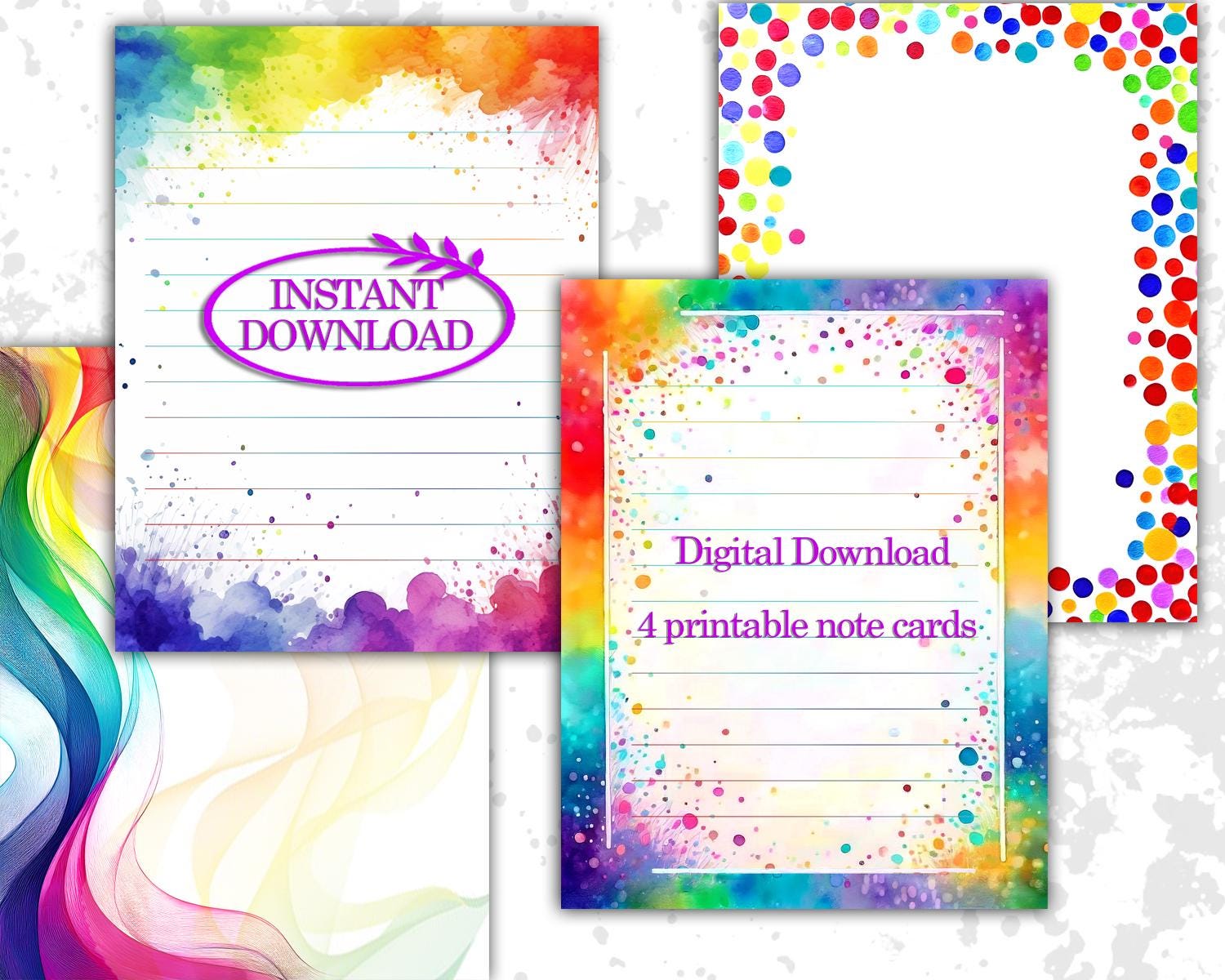 Rainbow Printable Note Cards. Digital Downloads (4”x 5” Blank Cards ...
