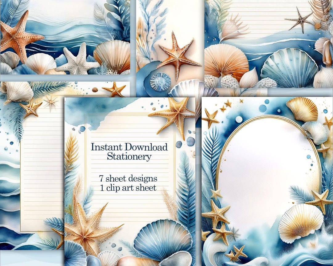 Watercolor Ocean Printable Stationery. Digital Download (letter and A4 ...