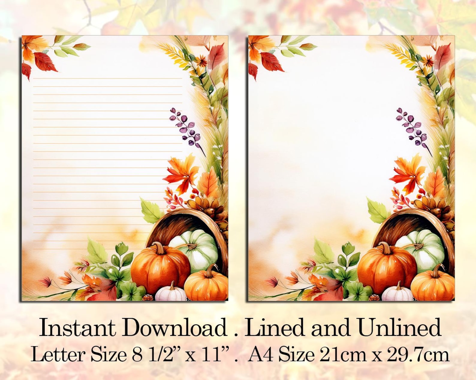 Thanksgiving Harvest Printable Stationery. Digital Download (letter and ...