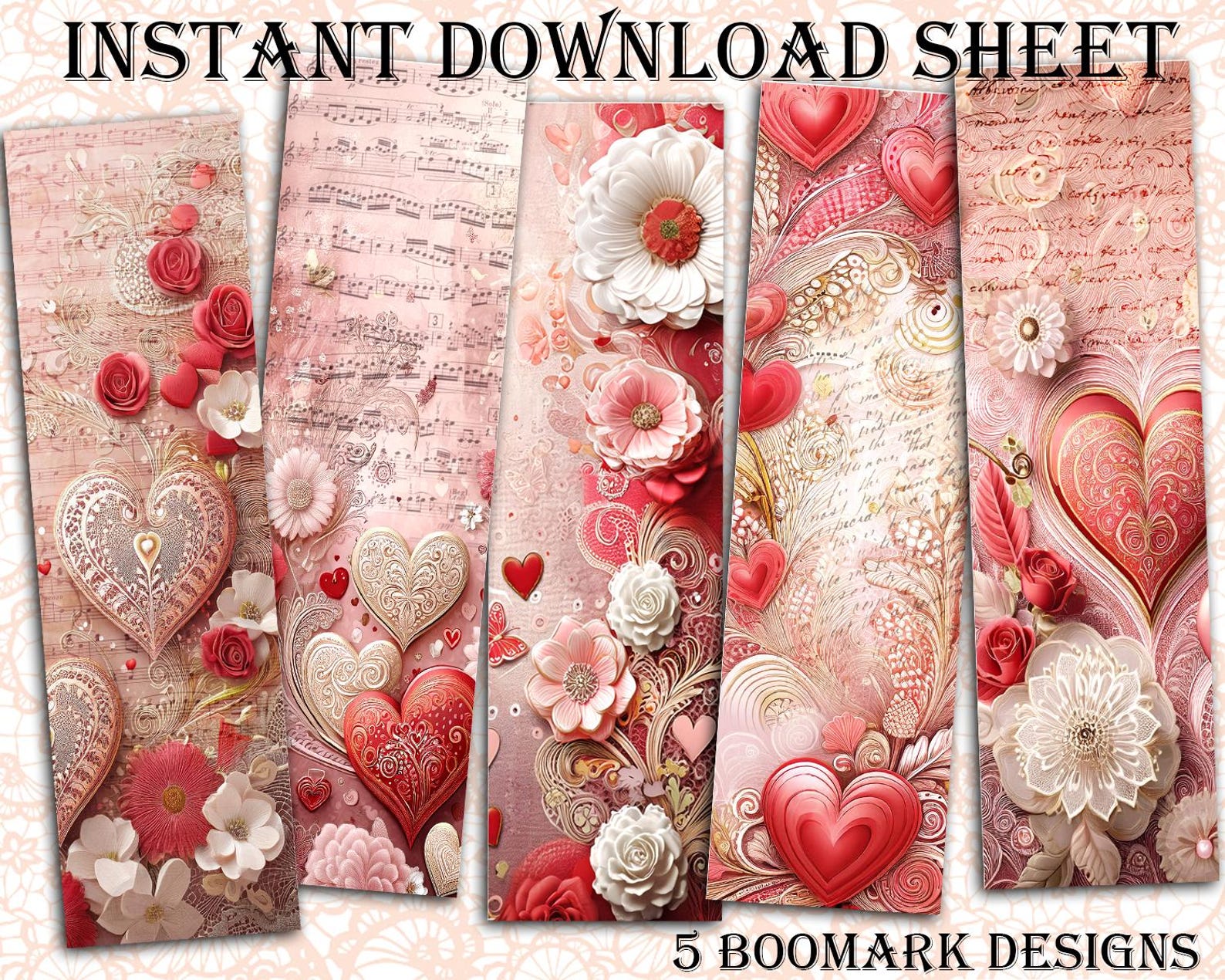 Printable Valentines Bookmarks. Digital Download (5 per Sheet) - Etsy