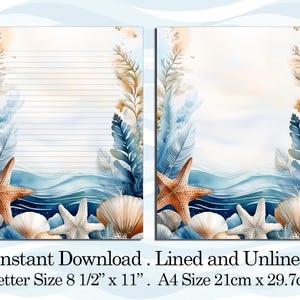 Watercolor Ocean Printable Stationery. Digital Download (letter and A4 ...