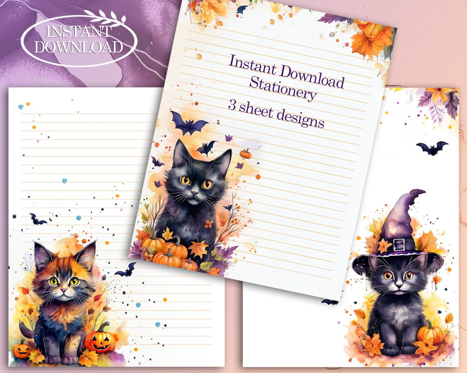 Halloween Cats Printable Stationery. Digital Download. Letter and A4 ...