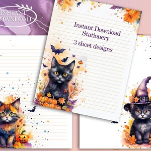 Halloween Cats Printable Stationery. Digital Download. Letter and A4 ...