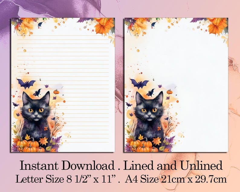 Halloween Cats Printable Stationery. Digital Download. Letter and A4 ...