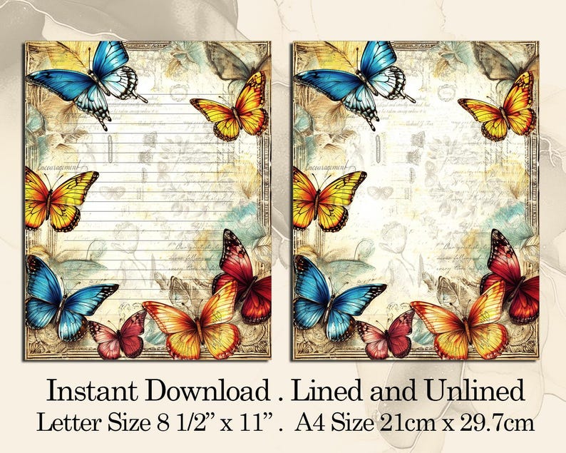 Butterfly Vintage Newsprint Printable Stationery: Digital Download ...