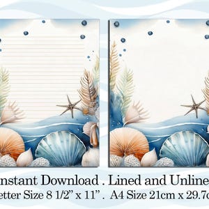 Watercolor Ocean Printable Stationery. Digital Download (letter and A4 ...