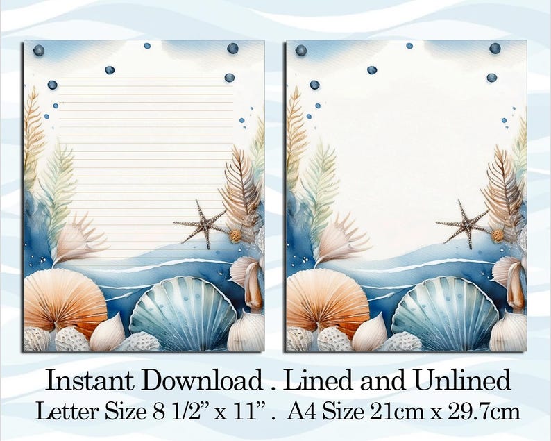 Watercolor Ocean Printable Stationery. Digital Download (letter and A4 ...