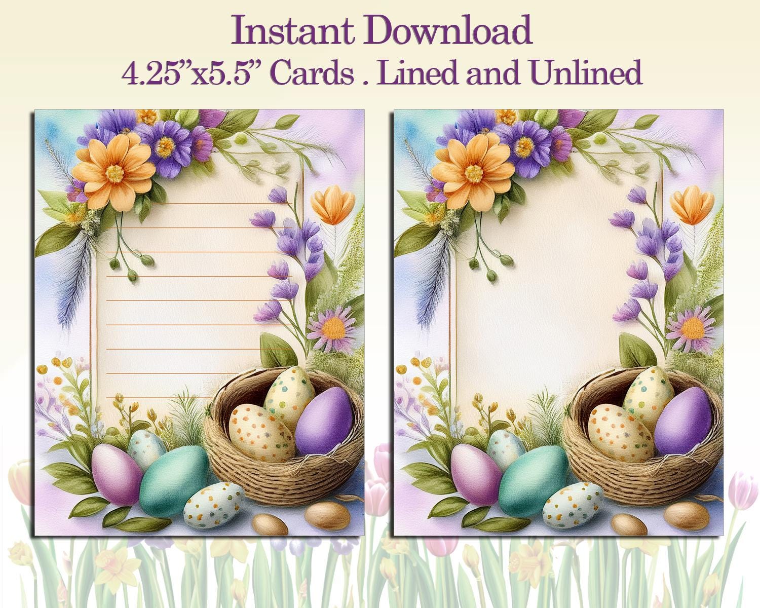 Spring Easter Printable Blank Cards. Digital Downloads (4”x 5” Note ...