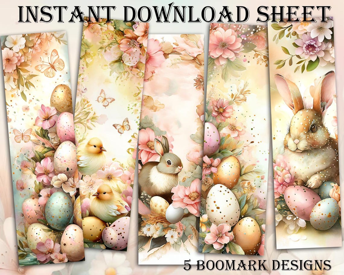 Vintage Spring Easter Printable Bookmarks. Digital Download (5 per ...