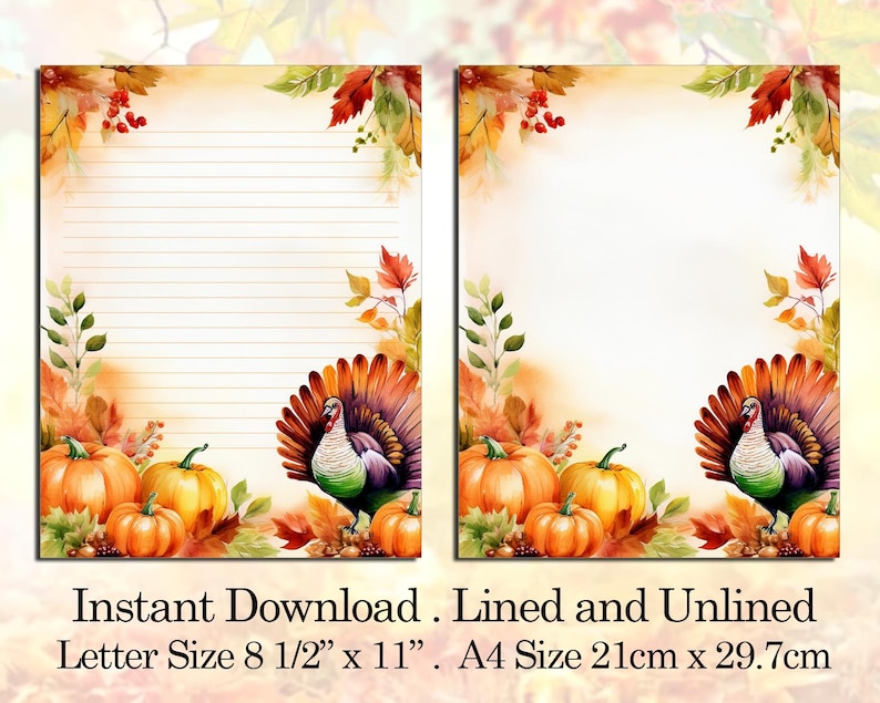 Thanksgiving Harvest Printable Stationery. Digital Download (letter and ...