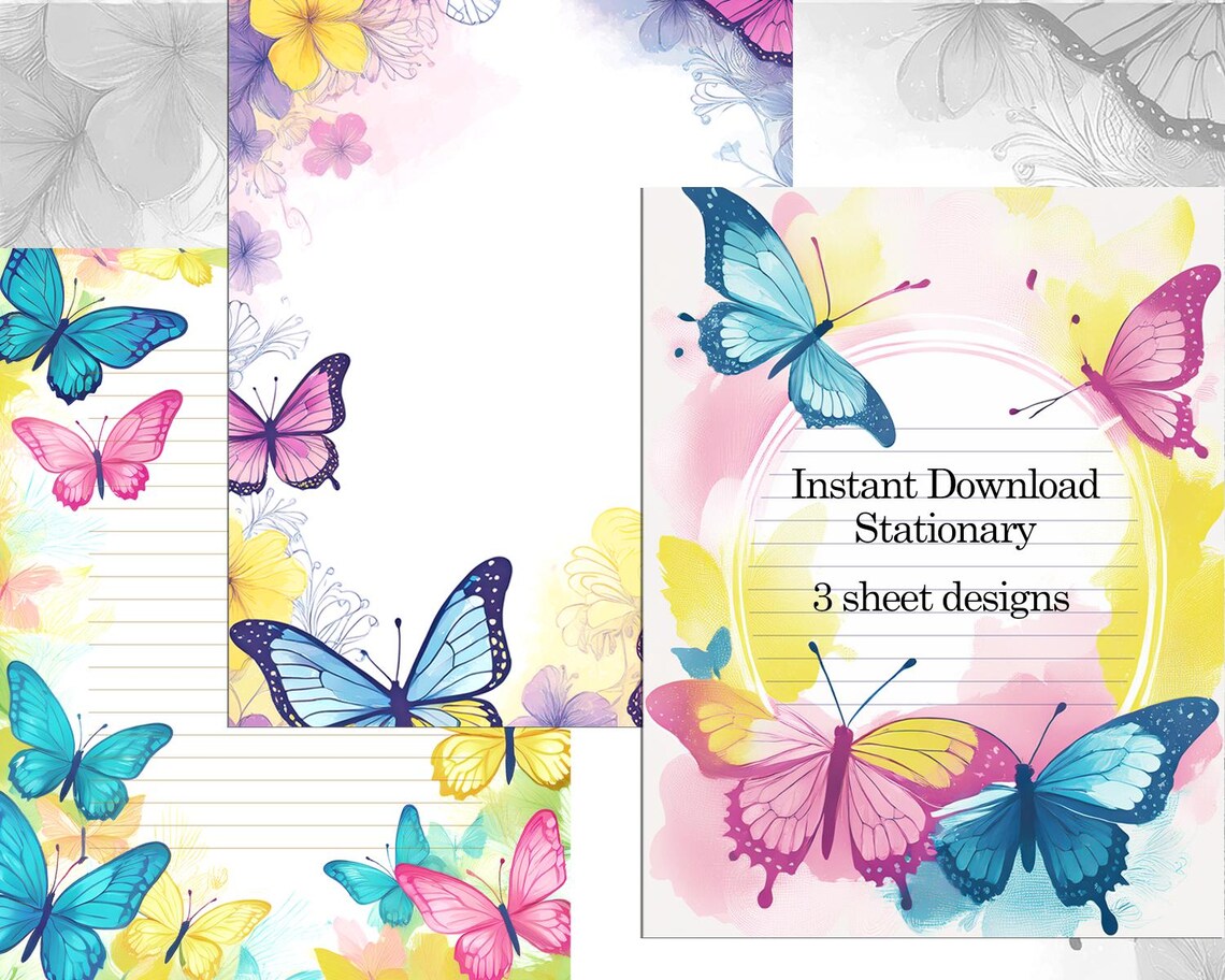 Watercolor Butterfly Printable Stationery. Digital Download (letter ...