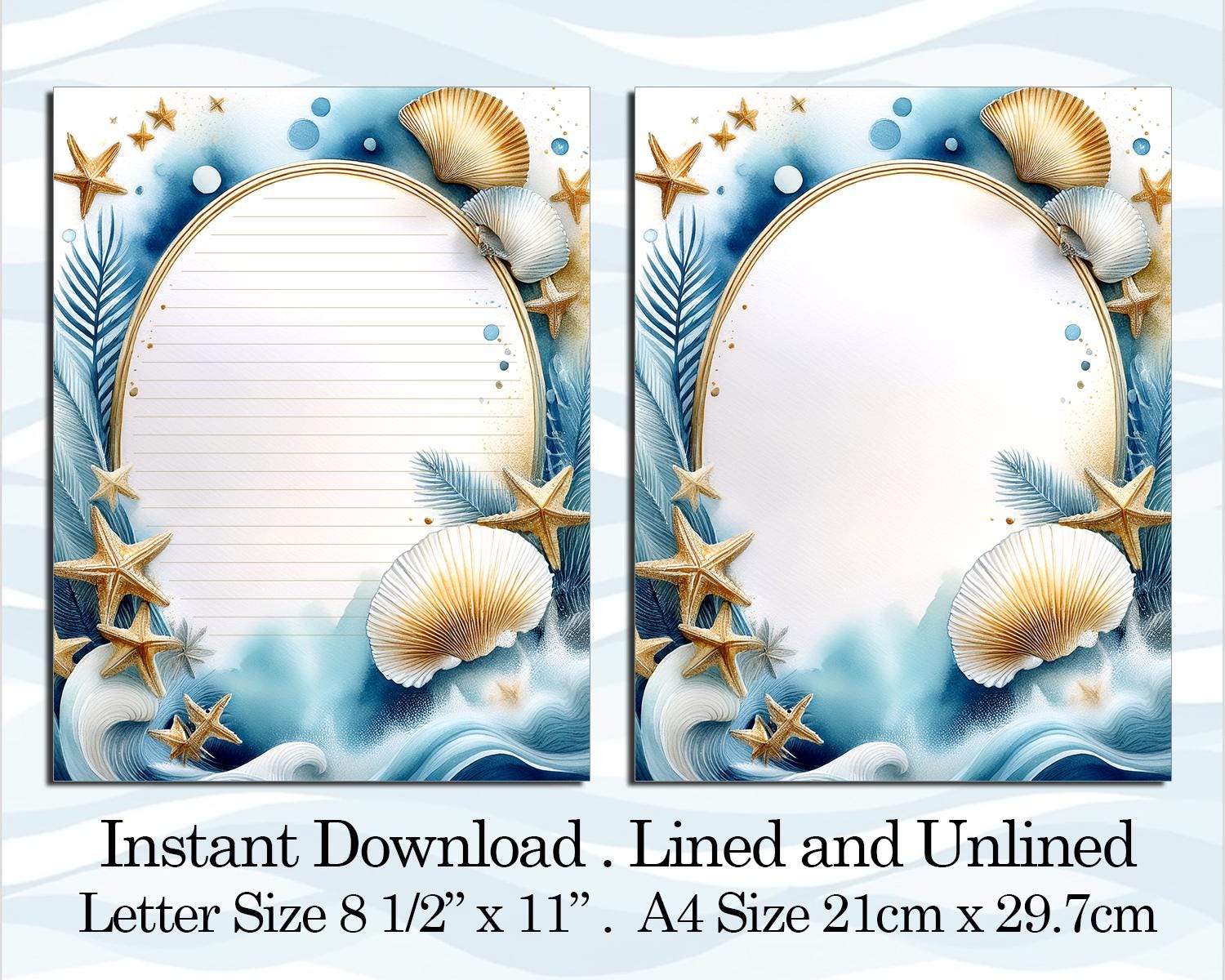Watercolor Ocean Printable Stationery. Digital Download (letter and A4 ...