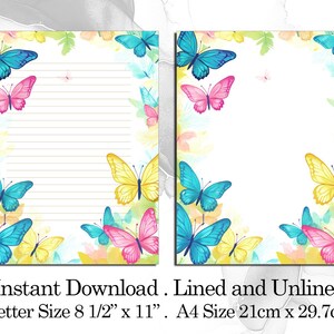 Watercolor Butterfly Printable Stationery. Digital Download (letter ...