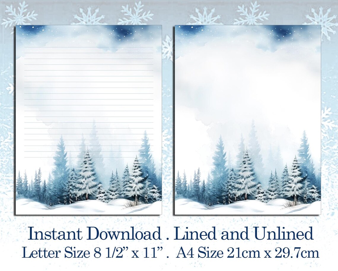 Winter Scene Printable Stationery. Digital Download Junk Journal Pages ...
