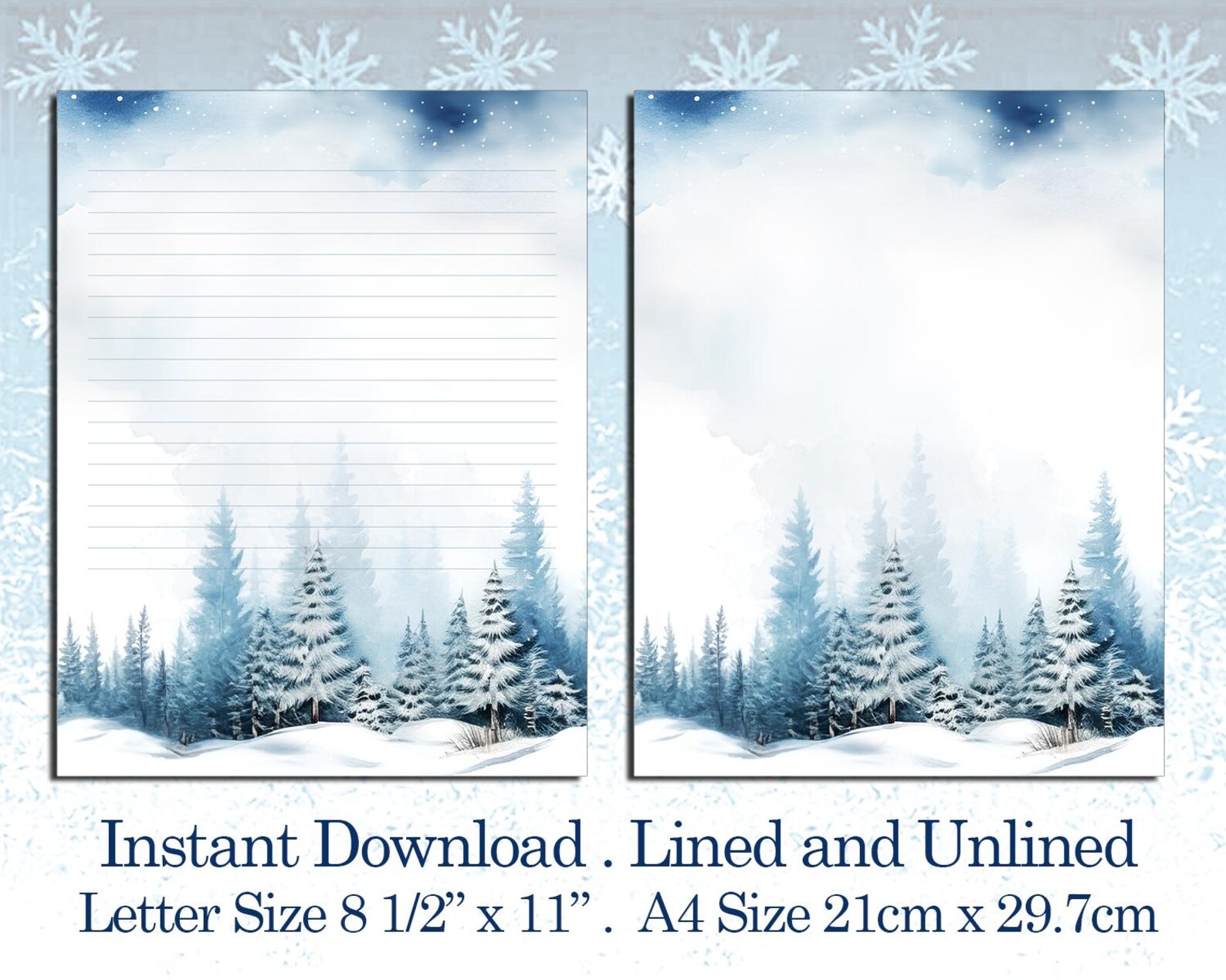 Winter Scene Printable Stationery. Digital Download Junk Journal Pages ...