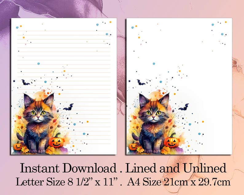 Halloween Cats Printable Stationery. Digital Download. Letter and A4 ...