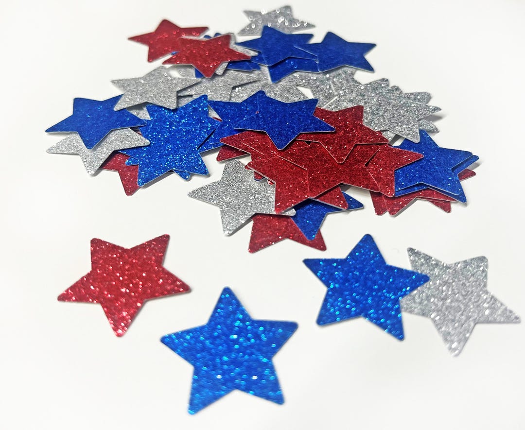 Mini Star Packs: Red, Blue & Silver. 400 Die Cut Glitter Paper Shapes ...