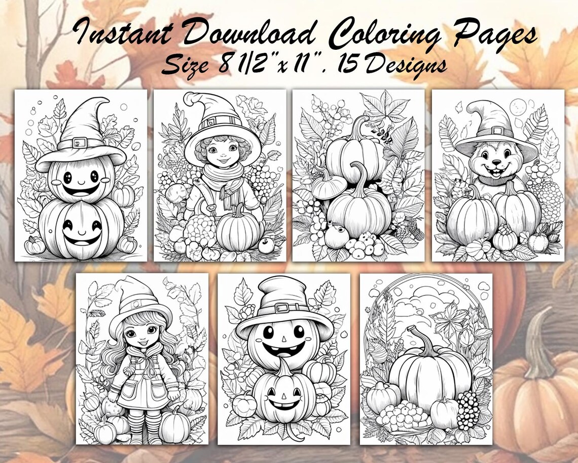 Printable Fall Themed Coloring Pages. Digital Download. 15 Autumn ...