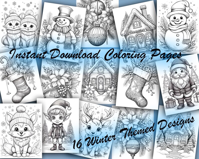 Printable Winter Themed Coloring Sheets. Digital Download (16 Pages) - Etsy