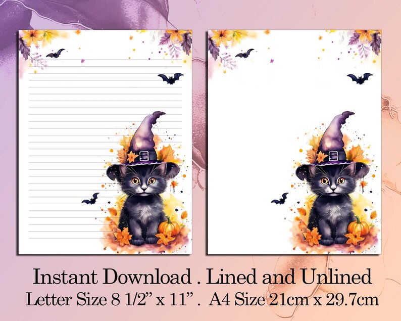Halloween Cats Printable Stationery. Digital Download. Letter and A4 ...
