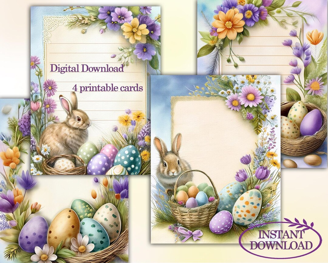 Spring Easter Printable Blank Cards. Digital Downloads (4”x 5” Note ...